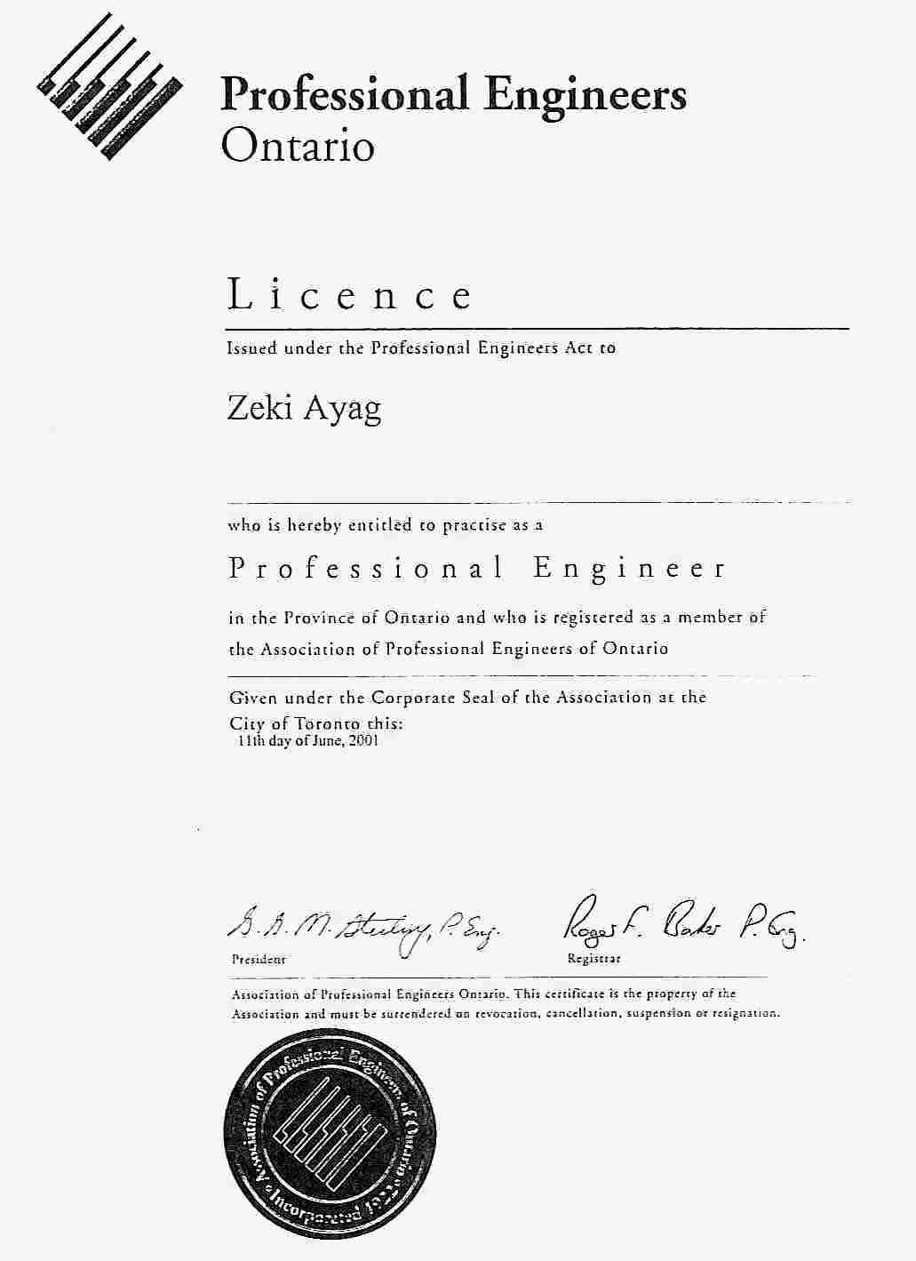 Prof.Dr. Zeki Ayağ, P.Eng. | Professional Engineer's Seal Prof.Dr. Zeki Ayağ, P.Eng. | Professional Engineer's Seal